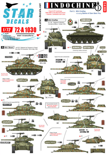 Star-Decals 72-A1030 Indochine # 3. M24 Chaffee / Bison. 1er R.C.C. in Dien Bien Phu, R.I.C.M. and other units.