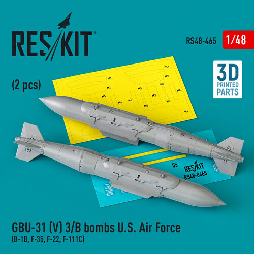 RES/KIT 48-0465 GBU-31 (V) 3/B Bombs U.S. Air Force (2pcs) (B-1B, F-35, F-22, F-111C) (3D Printed)