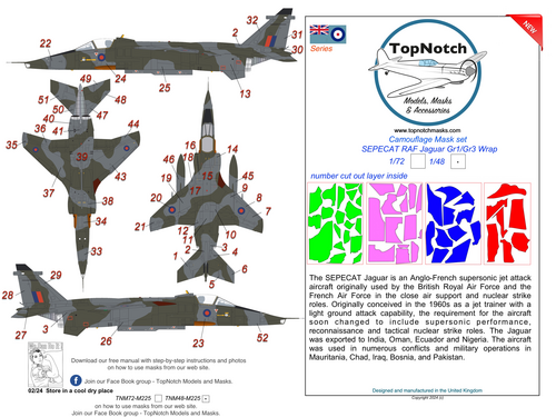 TopNotch 48-M225 RAF Sepecat Jaguar Gr.1/Gr.3 - WRAP Camouflage Pattern Paint Mask (for Airfix, Esci, Heller, Italeri and Kitty Hawk Model kits)