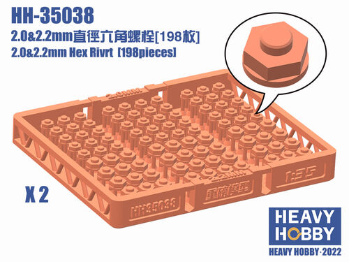 Heavy Hobby HH-35038 2.0&2.2mm Hex Rivet (198 pieces)