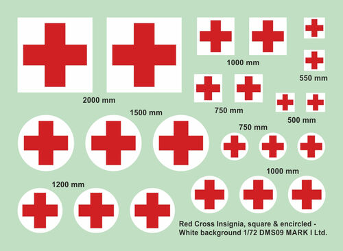 Mark I Decals DMS09 Red Cross Insignia / Square & Encircled - White background (2 sets)