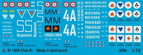 Peddinghaus-Decals 1209 4 Versions For Char B 1 Bis
