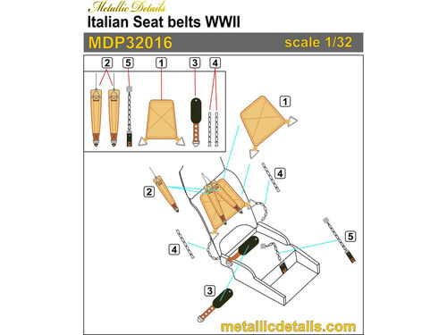 Metallic Details MDP32016 Italian Seat Belts WWII - for Fiat G.50 and Fiat G.55 Special Hobby kits)