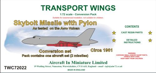 Aircraft In Miniature Ltd TWC72022 Skybolt Missile with Pylon - Set with 2 missiles for 1 Aircraft (for Airfix Avro Vulcan kits)