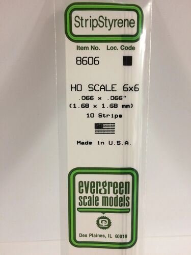 Evergreen 08606 "O" Scale Polystyrene Strip (35 cm) 1,67 x 1,67 mm (6 x 6) (1 pc)