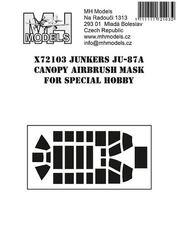 MH Models X72103 Junkers Ju-87A Canopy Airbrush Mask For Special Hobby
