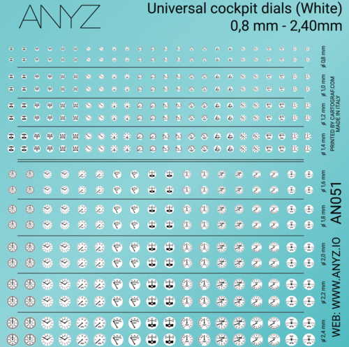 Anyz Model Accessories 051 Universal cockpit dials White 0,8 mm - 2,40 mm
