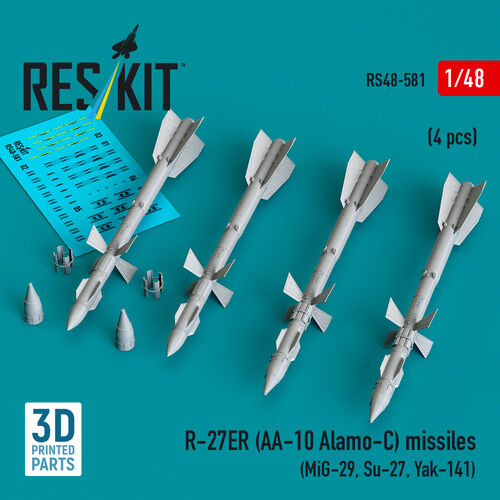 RES/KIT 48-0581 R-27ER (AA-10 Alamo-C) Missiles (4 pcs / 3D Printed)