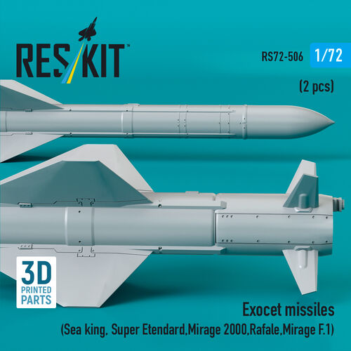RES/KIT 72-0506 Exocet Missiles (2pcs) (Sea King, Super Etendard, Mirage 2000, Rafale, Mirage F.1) (3D Printed)