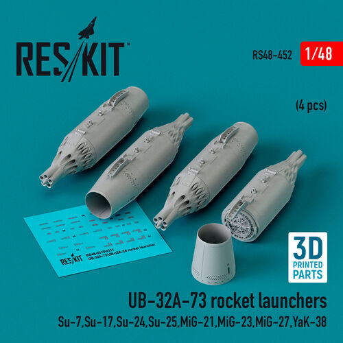 RES/KIT 48-0452 UB-32A-73 Rocket Launchers (4pcs) (Su-7, Su-17, Su-24, Su-25, MiG-21, MiG-23, MiG-27, YaK-38) (3D Printed)