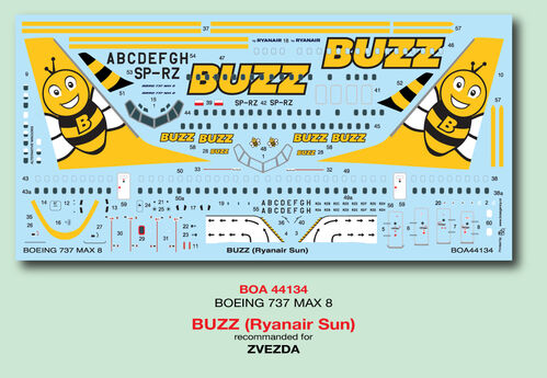 BOA Decals 144134 Boeing 737 MAX 8 - BUZZ Ryanair Sun (designed to be used with Zvezda kits)