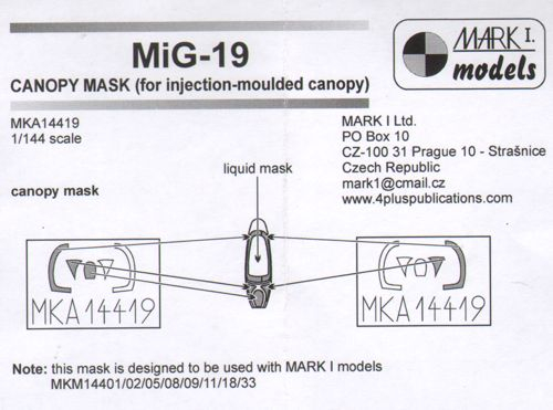 Mark I Models A14419 Mikoyan MiG-19 - Canopy Set (for Mark I Models kits)