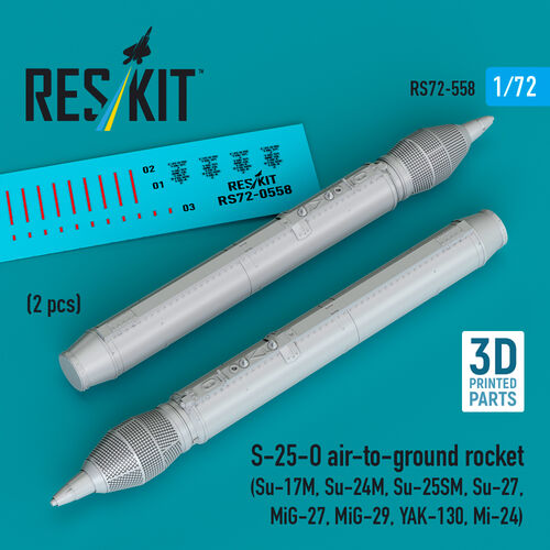 RES/KIT 72-0558 S-25-O Air-To-Ground Rocket (2pcs) (Su-17M, Su-24M, Su-25SM, Su-27, MiG-27, MiG-29, YAK-130, Mi-24) (3D Printed)