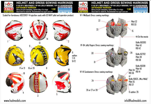 HAD Models E321002 F-14 Helmets and military dress sewing for F-14 (VF-111, VF-41,VF-1)