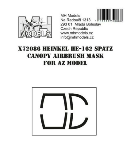 MH Models X72086 Heinkel He-162 Spatz canopy airbrush mask for AZ Model