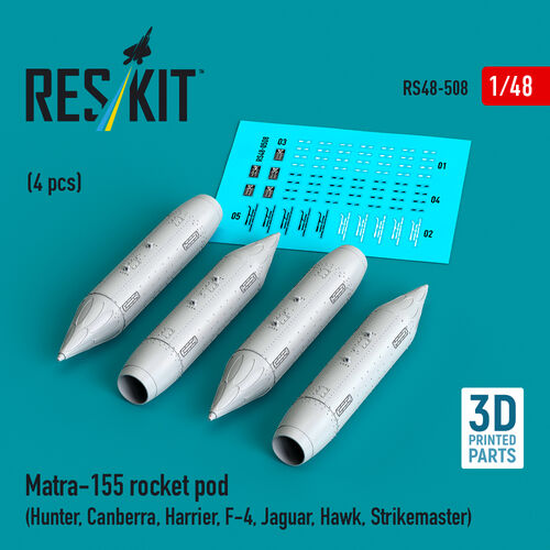 RES/KIT 48-0508 Matra-155 Rocket Pod (4pcs) (Hunter, Canberra, Harrier, F-4, Jaguar, Hawk, Strikemaster) (3D Printed)