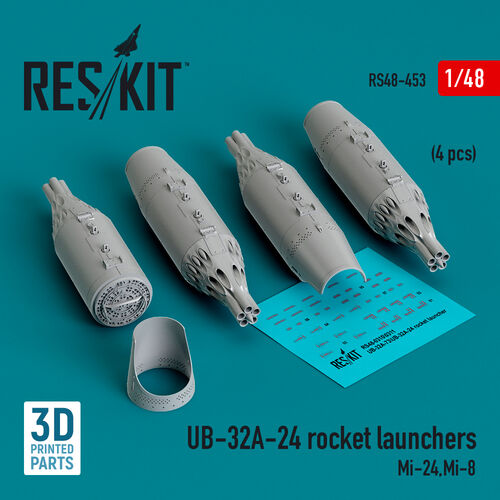 RES/KIT 48-0453 UB-32A-24 Rocket Launchers (4pcs) (Mi-24, Mi-8) (3D Printed)