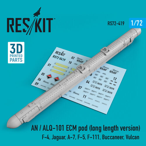 RES/KIT 72-0419 AN / ALQ-101 ECM Pod (Long Length Version) (F-4, Jaguar, A-7, F-5, F-111, Buccaneer, Vulcan) (3D Printing)