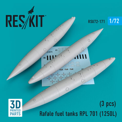 RES/KIT U72-0171 Rafale Fuel Tanks RPL 701 (1250L) (3 pcs) (3D Printing)