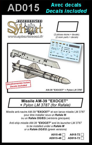 Syhart Decal AD015-48 1x AM-39 'Exocet', 1x Pylon LM 3787 For Rafale (Decals Included)