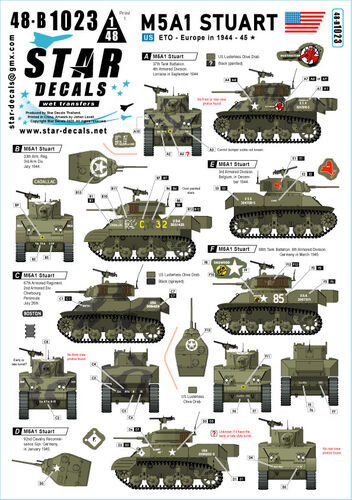 Star-Decals 48-B1023 US M5A1 Stuart. NW Europe in 1944-45.