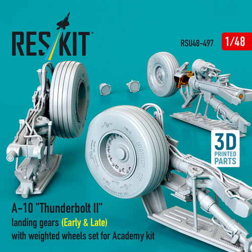 RES/KIT U48-0497 A-10 'Thunderbolt II' Landing Gears (Early & Late) With Weighted Wheels Set For Academy Kit (Metal + 3D Printed)