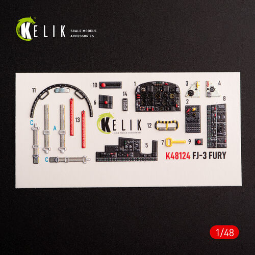 KELIK K48124 FJ-3 - Interior 3D Decals For Zimi Model/KittyHawk Kit