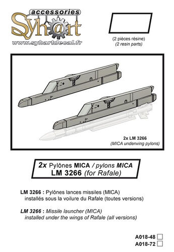 Syhart Decal A018-72 2x Pylons LM 3266 (MICA Underwings Pylon For Rafale)