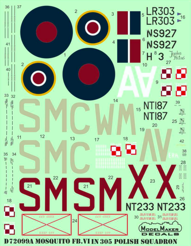 Model Maker Decals D72099A De Havilland DH-98 Mosquito F.B. Mk. VI in Polish service