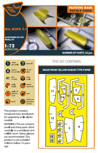 Clear Prop Models A72193 BAE Hawk T.1 - Double-Sided Painting Mask on "Yellow Kabuki Paper" (for Revell Kits)