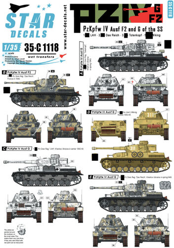 Star-Decals 35-C1118 PzKpfw IV F2 and G. PzKpfw IV of the Waffen-SS. LAH, Das Reich, Totenkopf and Wiking.