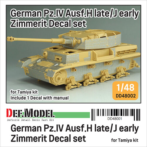 DEF Model DD48002 Pz.Kpfw.IV Ausf.H Late / J Early - Zimmerit Decal Set (for Tamiya Kits)