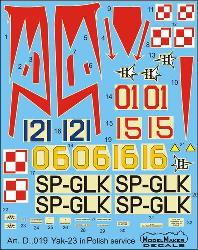 Model Maker Decals D72019A Yak-23 in Polish service