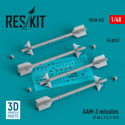RES/KIT 48-0423 AAM-3 Missiles (4pcs) (F-4EJ, F-2, F-15J) (3D Printed)