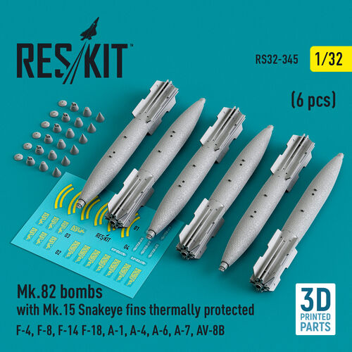 RES/KIT 32-0345 Mk.82 Bombs With Mk.15 Snakeye Fins Thermally Protected (6 pcs) (F-4, F-8, F-14, F-18, A-1, A-4, A-6, A-7, AV-8B)