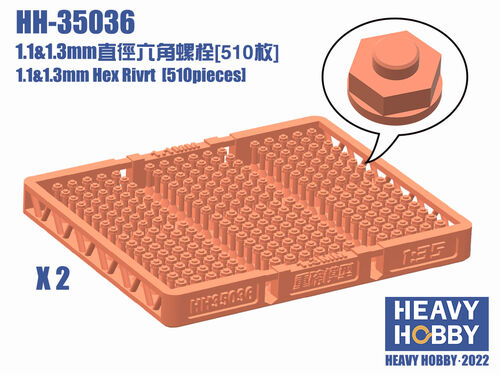 Heavy Hobby HH-35036 1.1&1.3mm Hex Rivet (510 pieces)