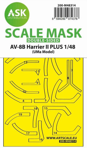 Art Scale Kit M48314 McDonnell-Douglas AV-8B Harrier II PLUS - Double-Sided Self-adhesive Fit Mask of Clear Parts and Wheels (for UMa Model Kits)