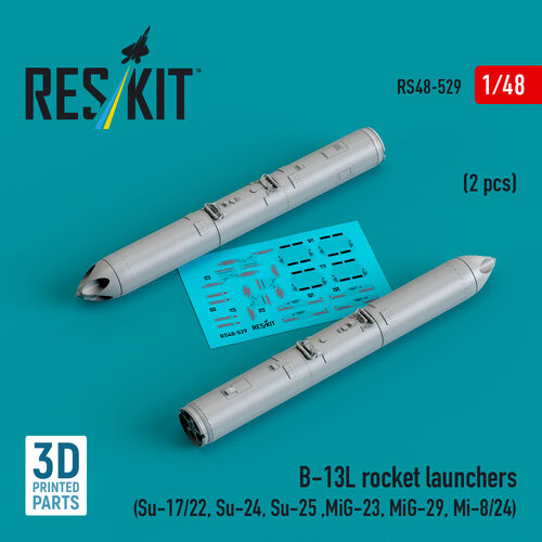 RES/KIT 48-0529 B-13L Rocket Launchers (2pcs) (Su-17/22, Su-24, Su-25 ,MiG-23, MiG-29, Mi-8/24) (3D Printed)