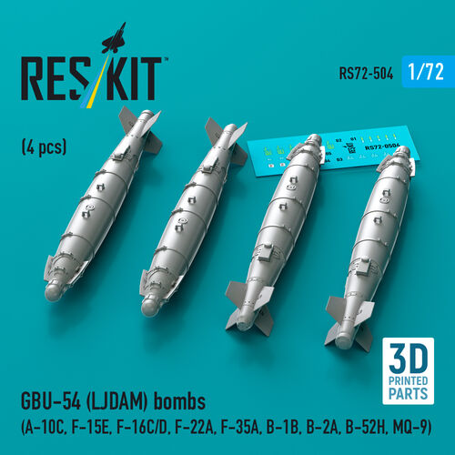 RES/KIT 72-0504 GBU-54 (LJDAM) Bombs (4pcs) (A-10C, F-15E, F-16C/D, F-22A, F-35A, B-1B, B-2A, B-52H, MQ-9) (3D Printed)