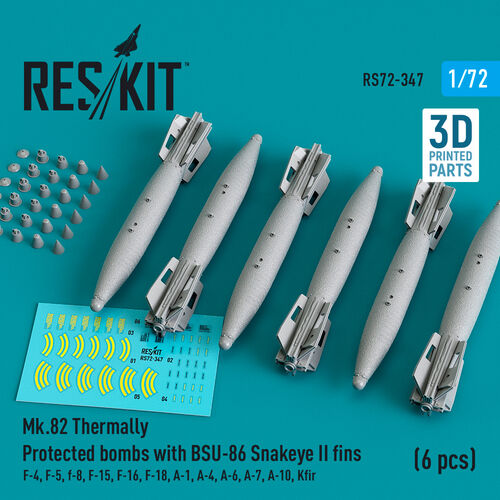 RES/KIT 72-0347 Mk.82 Bombs With BSU-86 Snakeye II Fins (6 pcs) (F-4, F-5, F-8, F-15, F-16, F-18, A-1, A-4, A-6, A-7, A-10, Kfir)