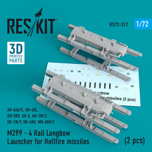 DISCONTINUED RES/KIT 72-0317 M299 - 4 Rail Longbow Launcher for Hellfire missiles (2 pcs) (AH-64D/E, UH-60L, OH-58D, AH-6, AH-1W/Z, UH-1N/Y, HH-60H, MH-60R/S)