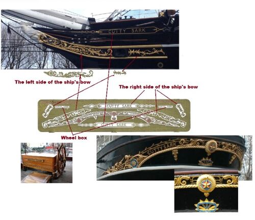 HiSModel PE-CS Cutty Sark - nameplate, ornaments of ship