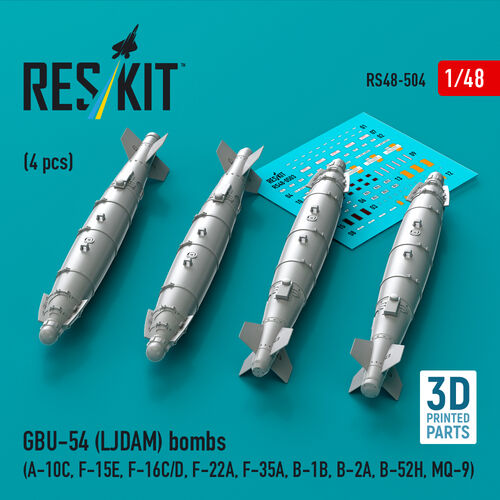 RES/KIT 48-0504 GBU-54 (LJDAM) Bombs (4pcs) (A-10C, F-15E, F-16C/D, F-22A, F-35A, B-1B, B-2A, B-52H, MQ-9) (3D Printed)