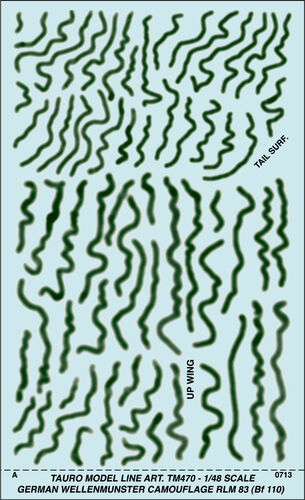 TAURO MODEL 470 German Wellenmunster Camouflage RLM 83 for Bf-110 (2 Decal Sheets)