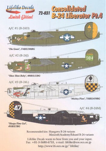 Lifelike Decals 72031 ​​​​​​​​​​​​​​​​​​​​​Consolidated B-24 Liberator Part 4 (4 schemes)