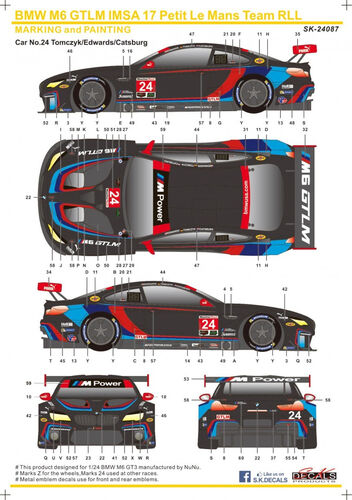 SK Decals 24087 BMW M6 GT LM IMSA 17 Petit Le Mans Team RLL - Decals Set (for NuNu Kits)