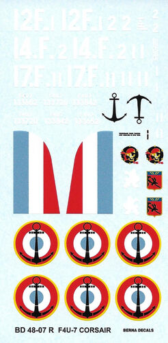 Berna Decals 48007R Vought F4U-7 French Corsairs in: Indochina, Egypt and Tunisia (3 schemes)