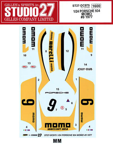 Studio 27 DC0975 Porsche 934 RSR - Momo No.9 1977 Decals Set (for Tamiya Kits)