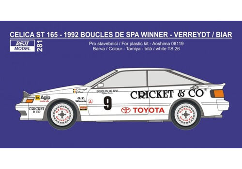 Rejimodel 281 Toyota Celica ST165 - 1992 Boucles de Spa Winner - Verreydt / Biar (for Aoshima Kits)