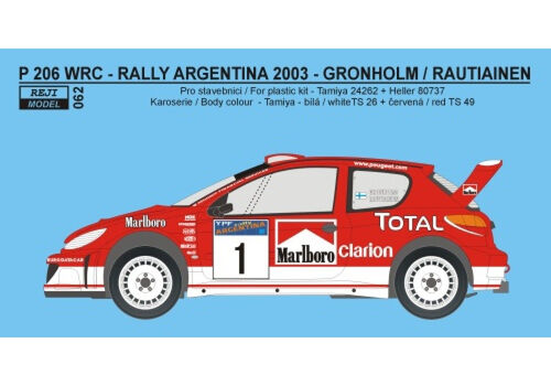 Rejimodel 062 Peugeot 206 WRC - Argentine 2003 (for Tamiya and Heller Kits)